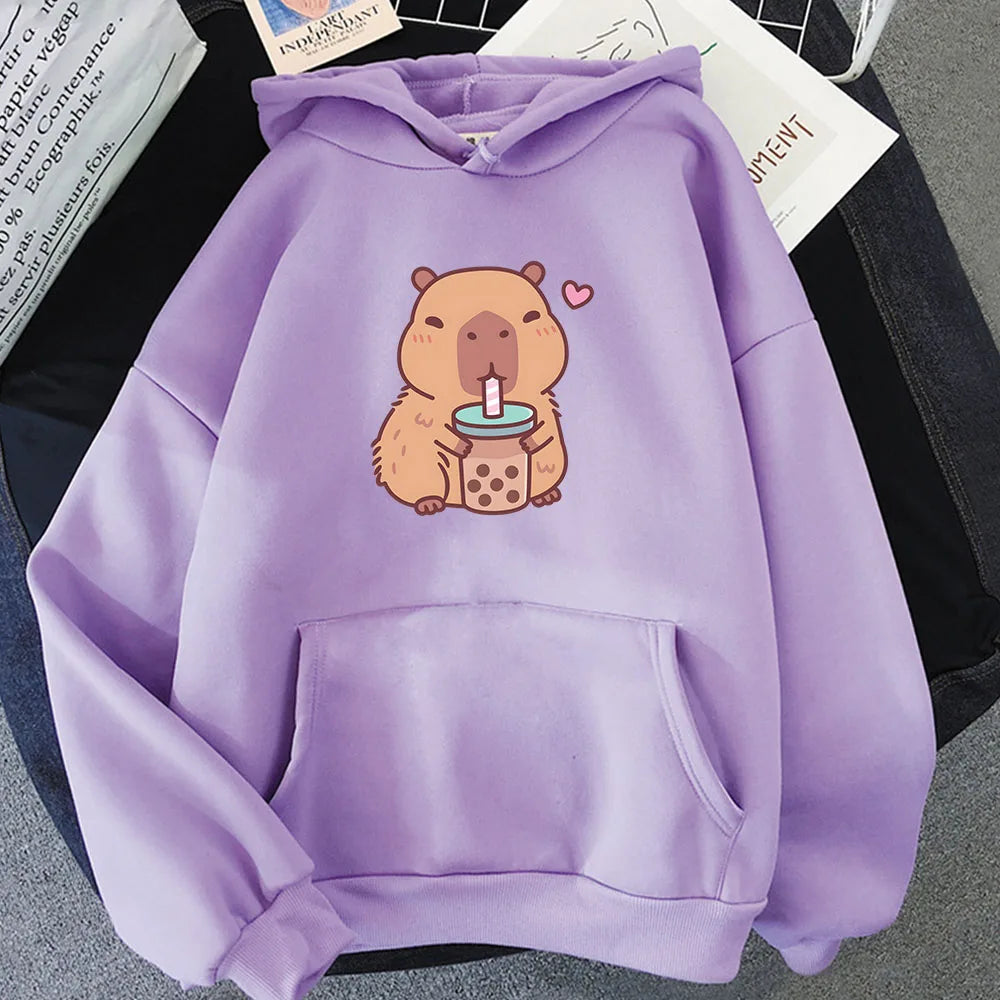 Capybara Drinking Bubble Tea Unisex Hoodie – Kawaiies