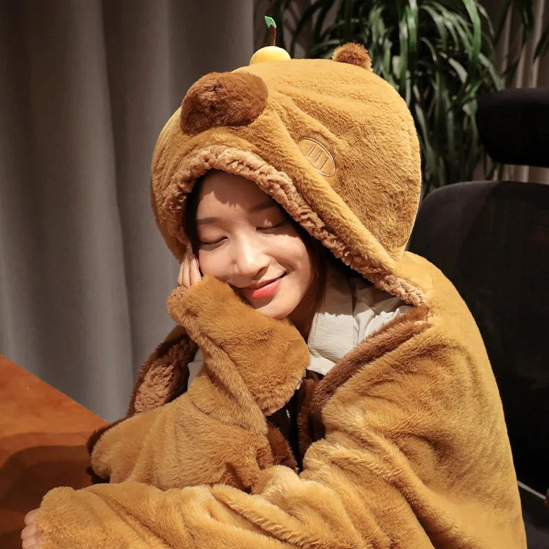 Fluffy Capybara Cloak Hooded Blanket Cape – Kawaiies