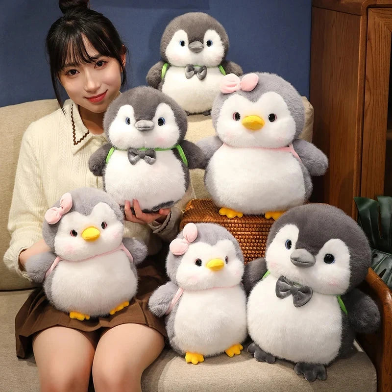 Fluffy Gray Penguin Plushie with Turtle Backpack – Kawaiies
