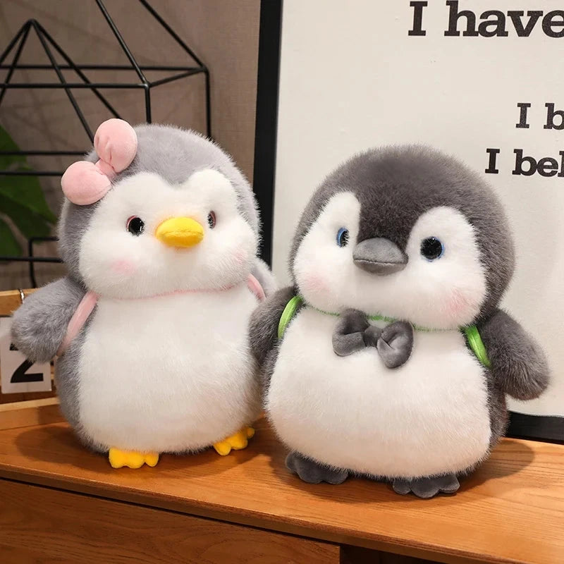 Fluffy Gray Penguin Plushie with Turtle Backpack – Kawaiies