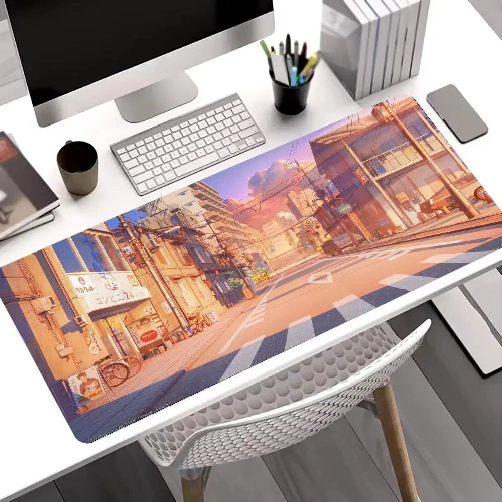 Glowing Japanese Street Architecture Mouse Pad – Kawaiies