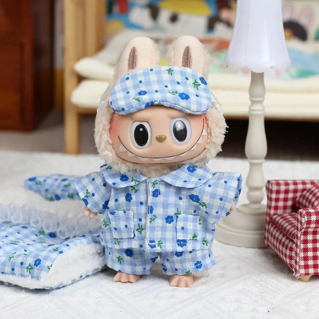 Handmade Labubu Plaid Floral Pajamas Outfit with Accessories – Kawaiies