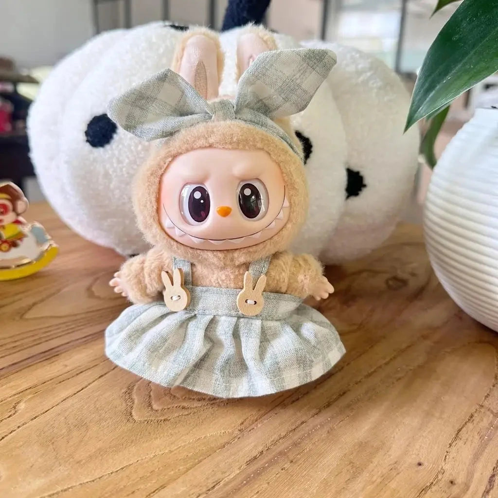 Handmade Labubu Plaid Pink Green Dress Outfit with Accessories – Kawaiies