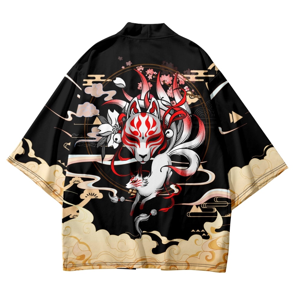 Japanese-themed Black Gold Nine Tailed Fox Unisex Kimono – Kawaiies