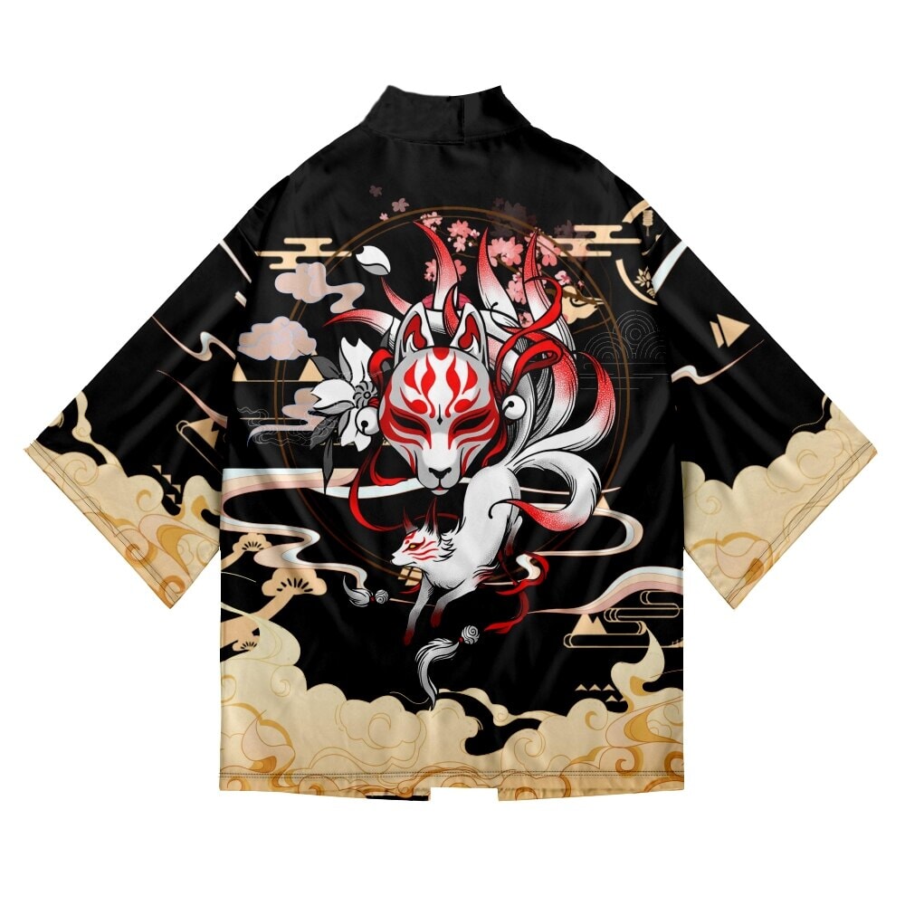 Japanese-themed Black Gold Nine Tailed Fox Unisex Kimono – Kawaiies