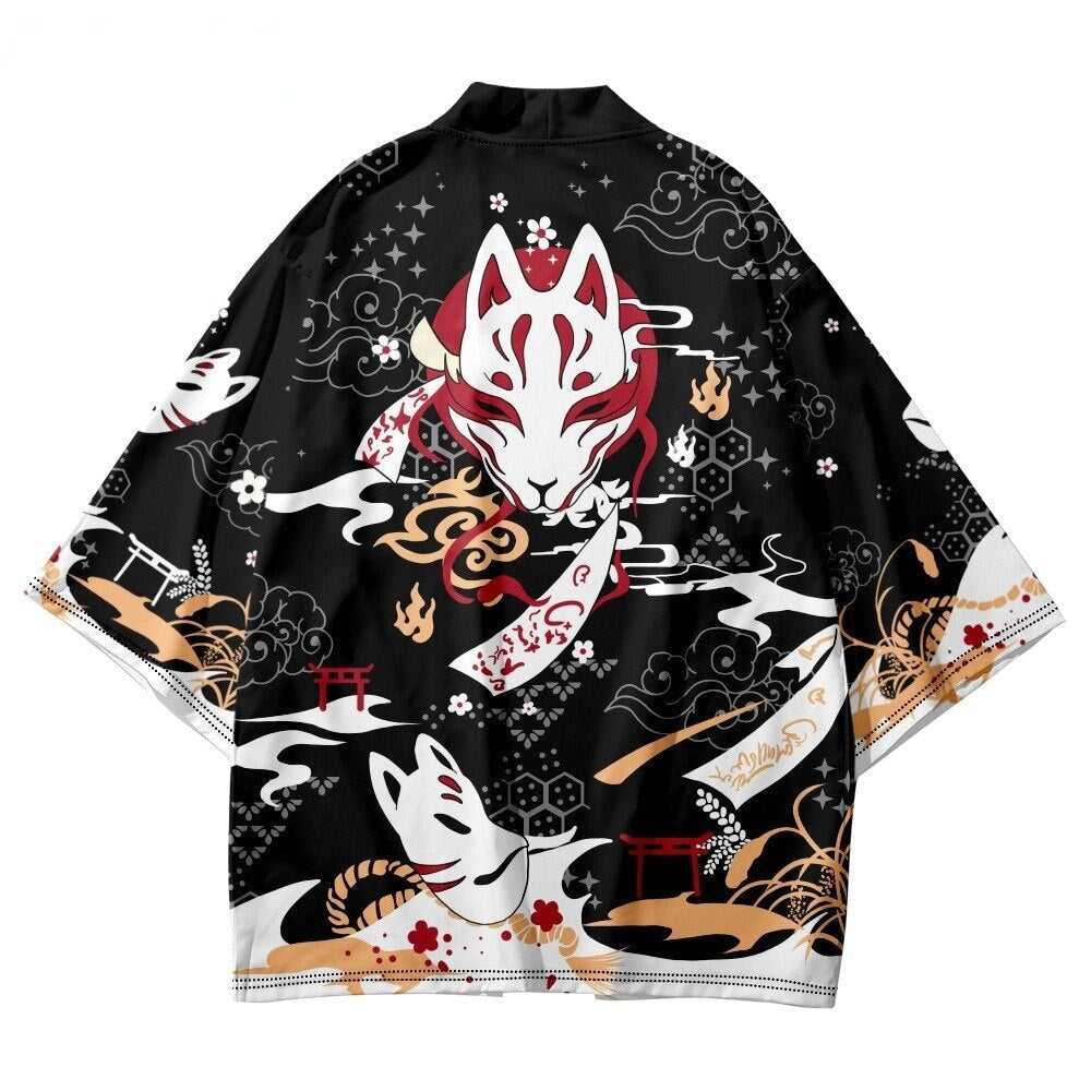 Japanese-themed Black Gold Nine Tailed Fox Unisex Kimono – Kawaiies