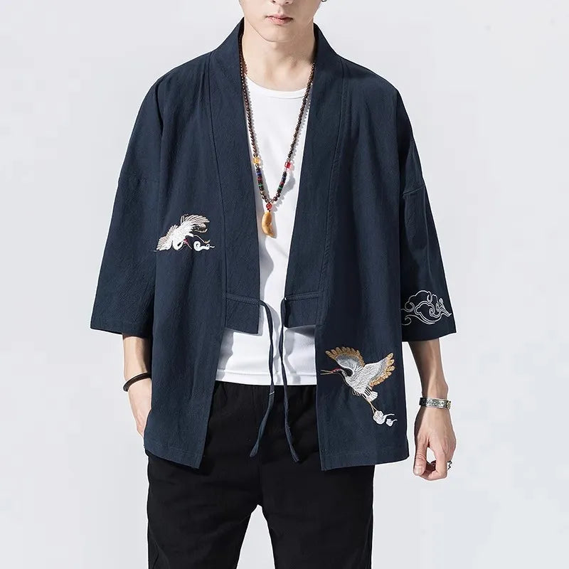 Japanese-themed Crane Cloud Minimal Men's Yukata Kimono Jacket – Kawaiies