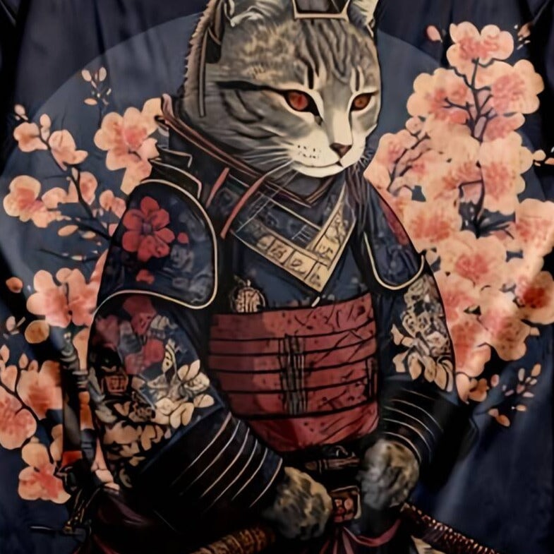 Japanese-themed Sakura Samurai Cat Print Unisex Kimono – Kawaiies