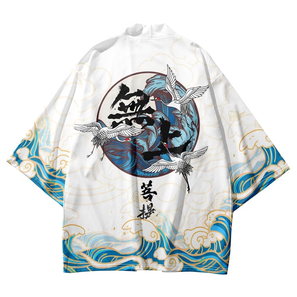 Japanese-themed Three Crane Waves White Unisex Kimono – Kawaiies