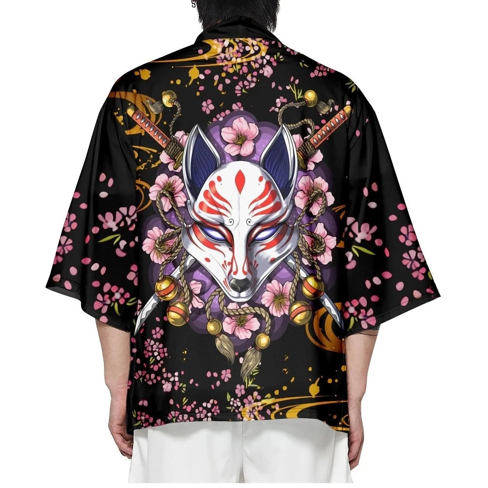 Japanese-themed White Fox Mask Sakura Unisex Kimono – Kawaiies