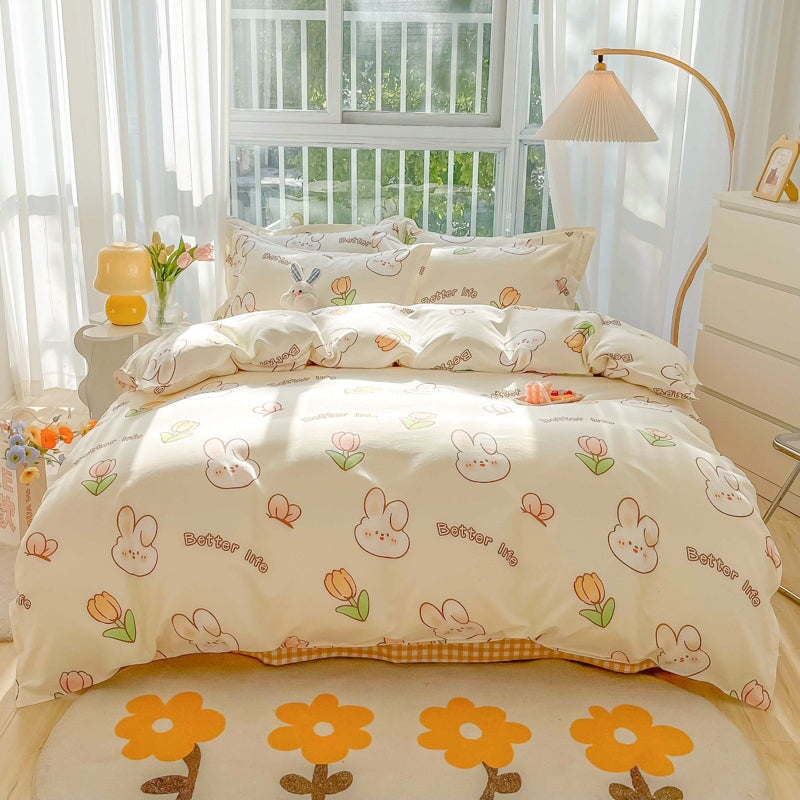 Kawaii Dreamy Floral Bunny 120gsm Polyester Bedding Set Collection ...