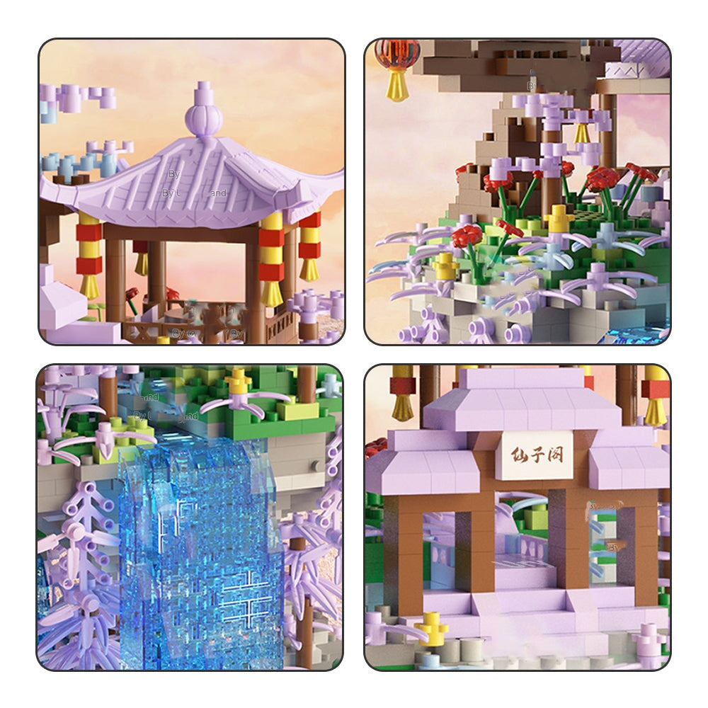 Purple Sakura Floating Pavilion Waterfall Island Nano Building Set ...