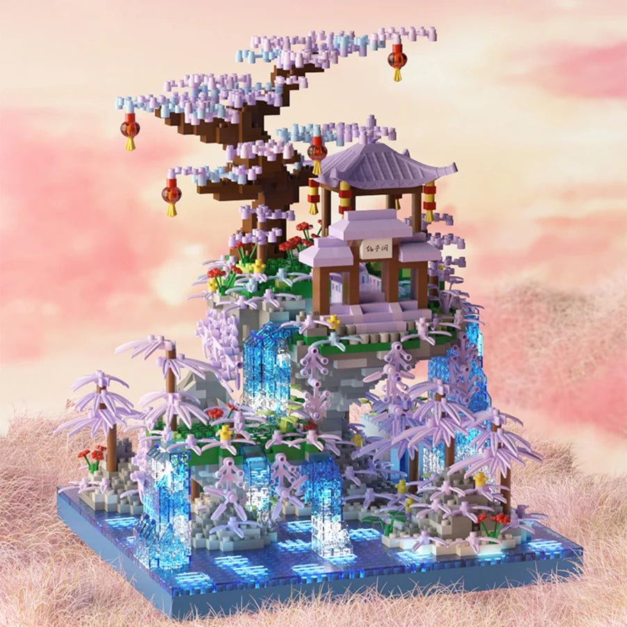 Purple Sakura Floating Pavilion Waterfall Island Nano Building Set ...