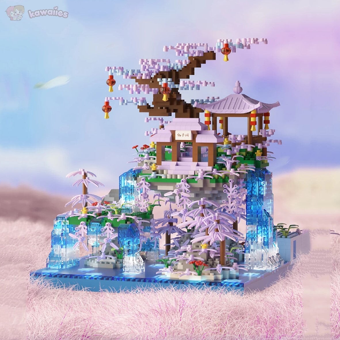 Purple Sakura Floating Pavilion Waterfall Island Nano Building Set ...