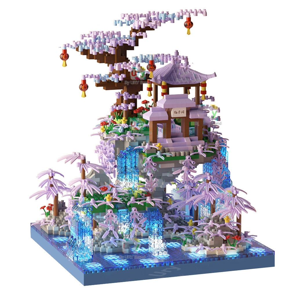 Purple Sakura Floating Pavilion Waterfall Island Nano Building Set ...