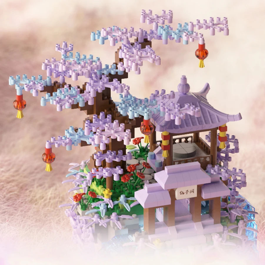 Purple Sakura Floating Pavilion Waterfall Island Nano Building Set ...