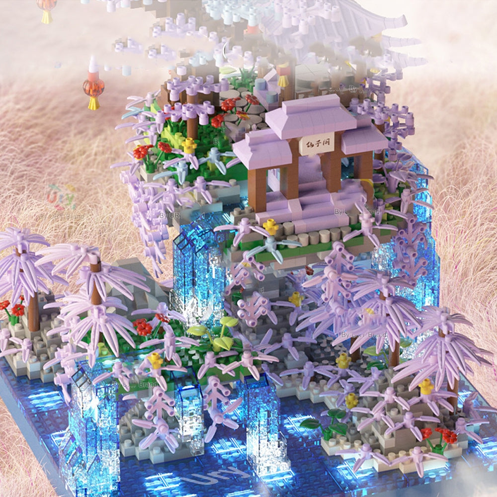 Purple Sakura Floating Pavilion Waterfall Island Nano Building Set ...