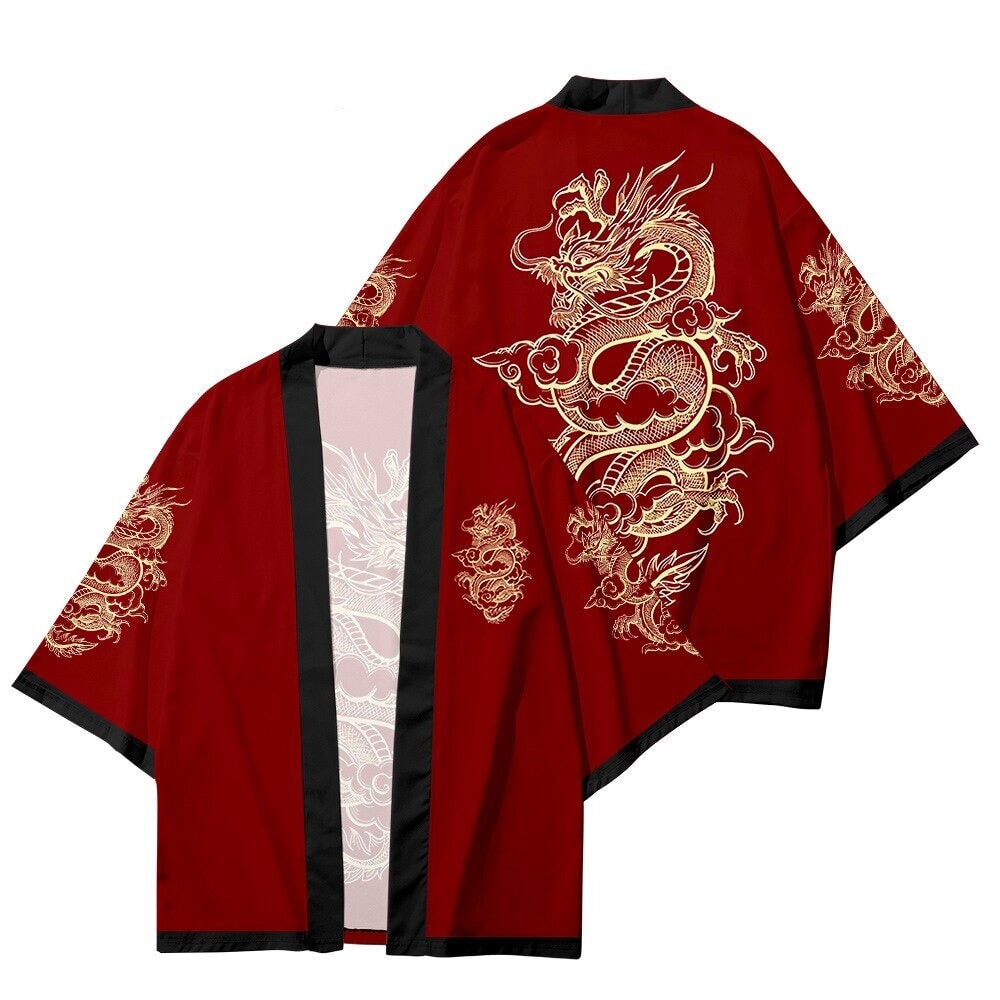 Red Black Golden Dragon Outlined Unisex Kimono – Kawaiies