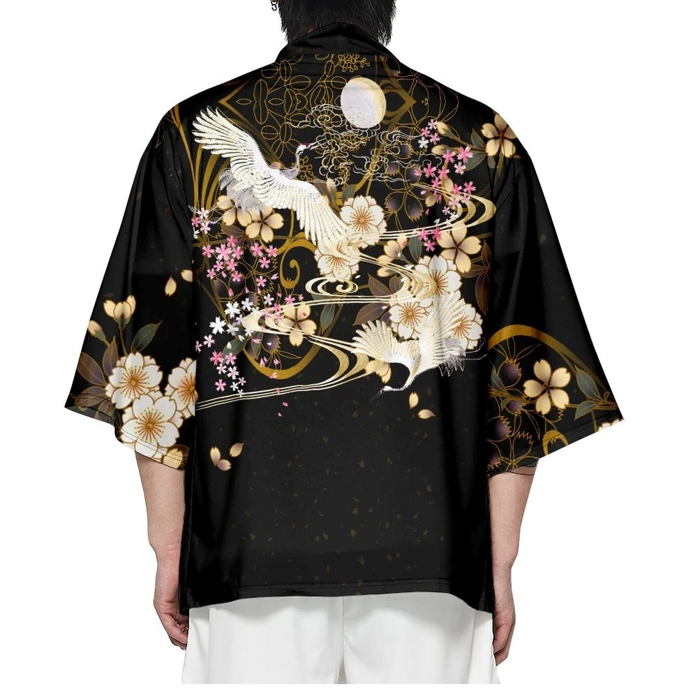 White Crane Sakura Black Unisex Kimono – Kawaiies