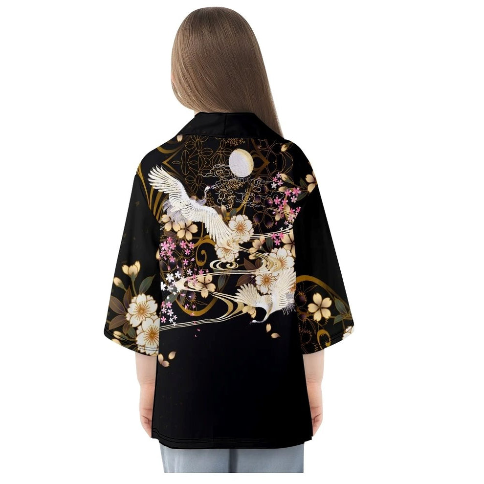 White Crane Sakura Black Unisex Kimono – Kawaiies