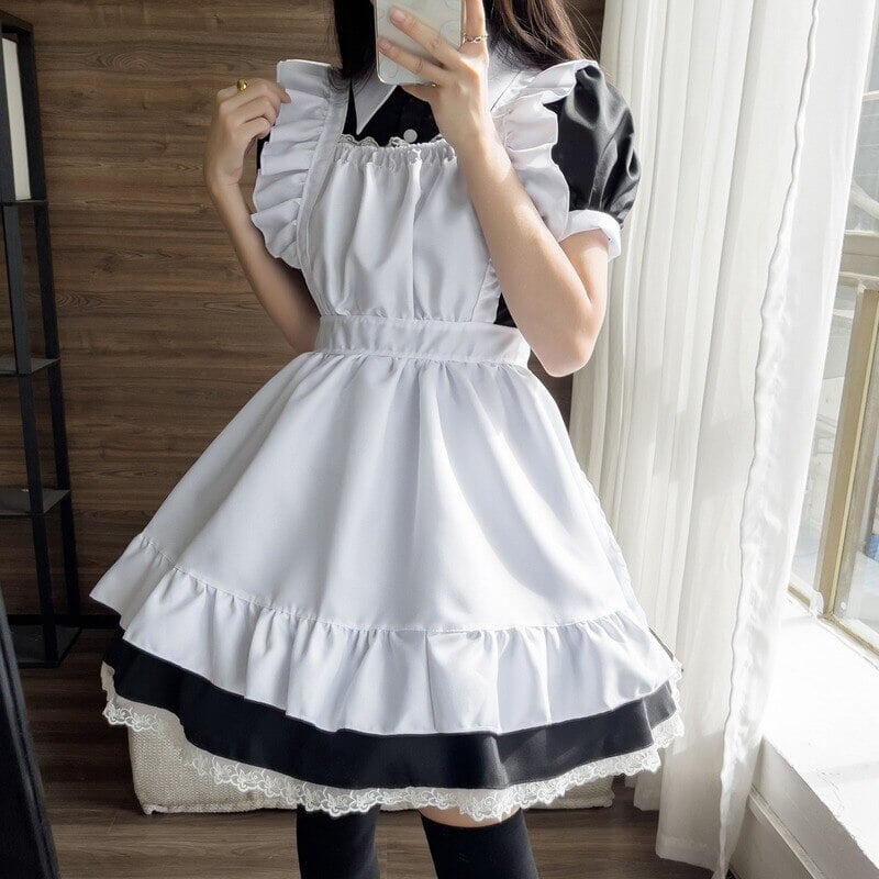 Black White Kawaii Lolita Maid Cosplay Women's Dress – Kawaiies