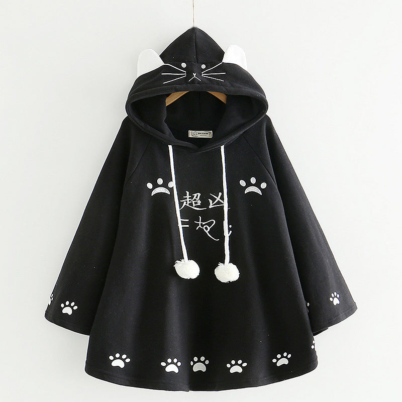 Harajuku Black Gray White Cat Hooded Cloak Coat – Kawaiies