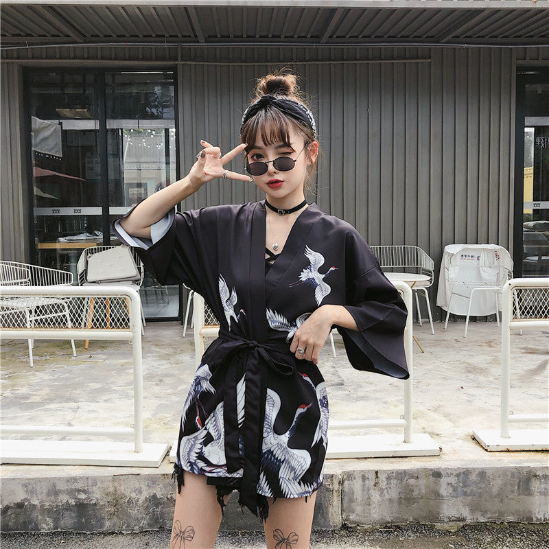 Japanese Classic Crane Design Kimono – Kawaiies
