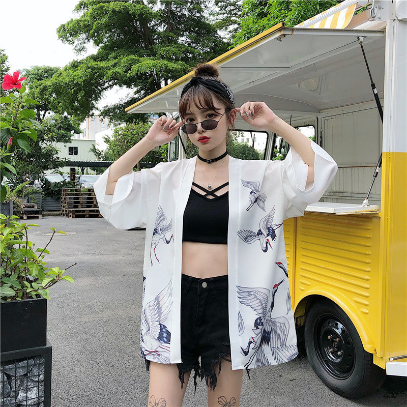 Japanese Classic Crane Design Kimono – Kawaiies