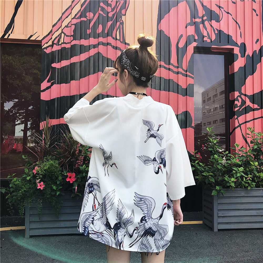 Japanese Classic Crane Design Kimono – Kawaiies