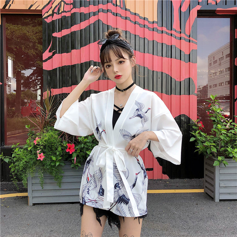 Japanese Classic Crane Design Kimono – Kawaiies