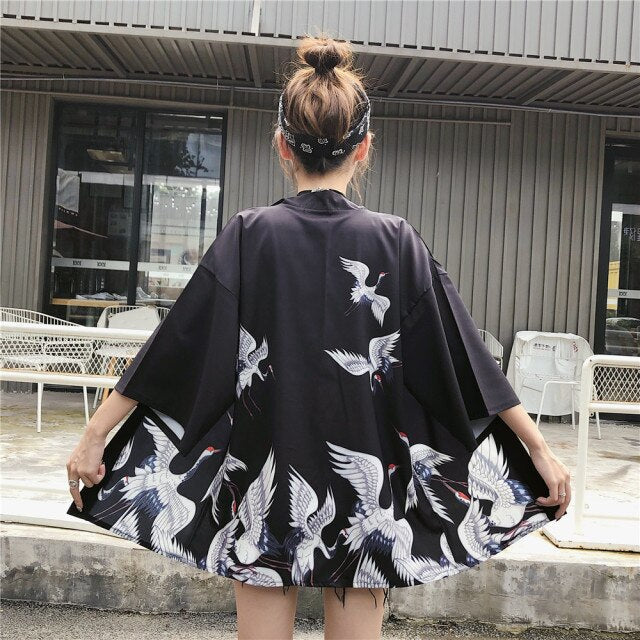 Japanese Classic Crane Design Kimono – Kawaiies