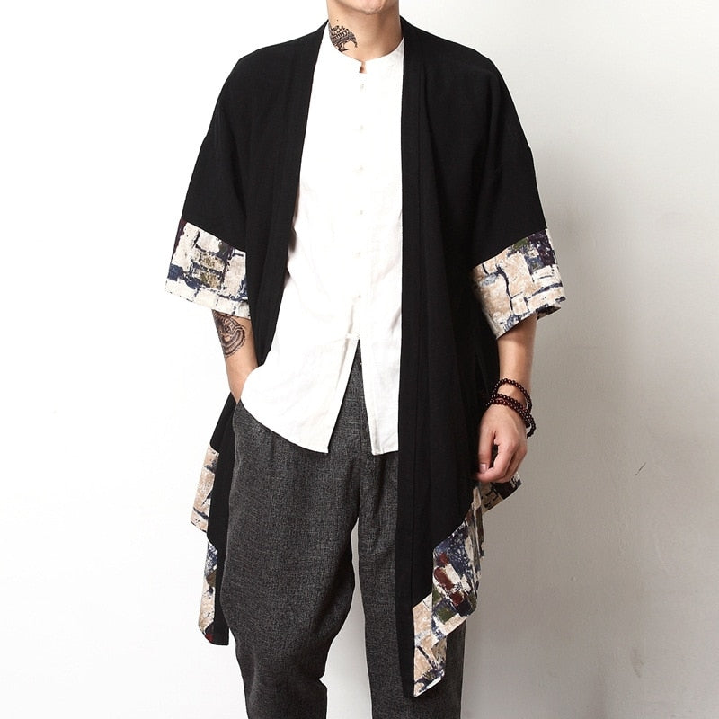 Japanese Collage Paint Black Men's Yukata Kimono Jacket – Kawaiies