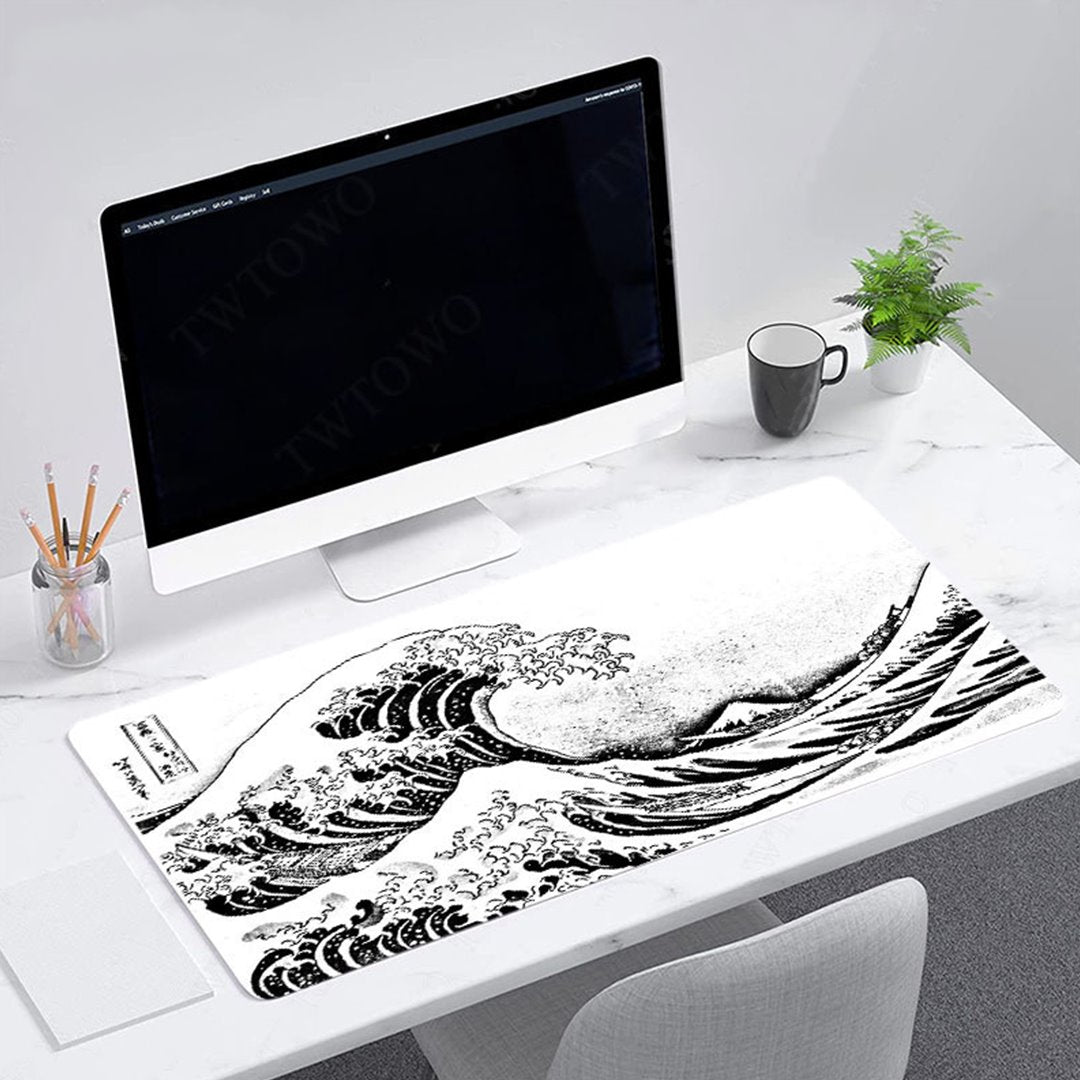 Japanese Kanagawa Great Wave Black White Large Mouse Pad – Kawaiies