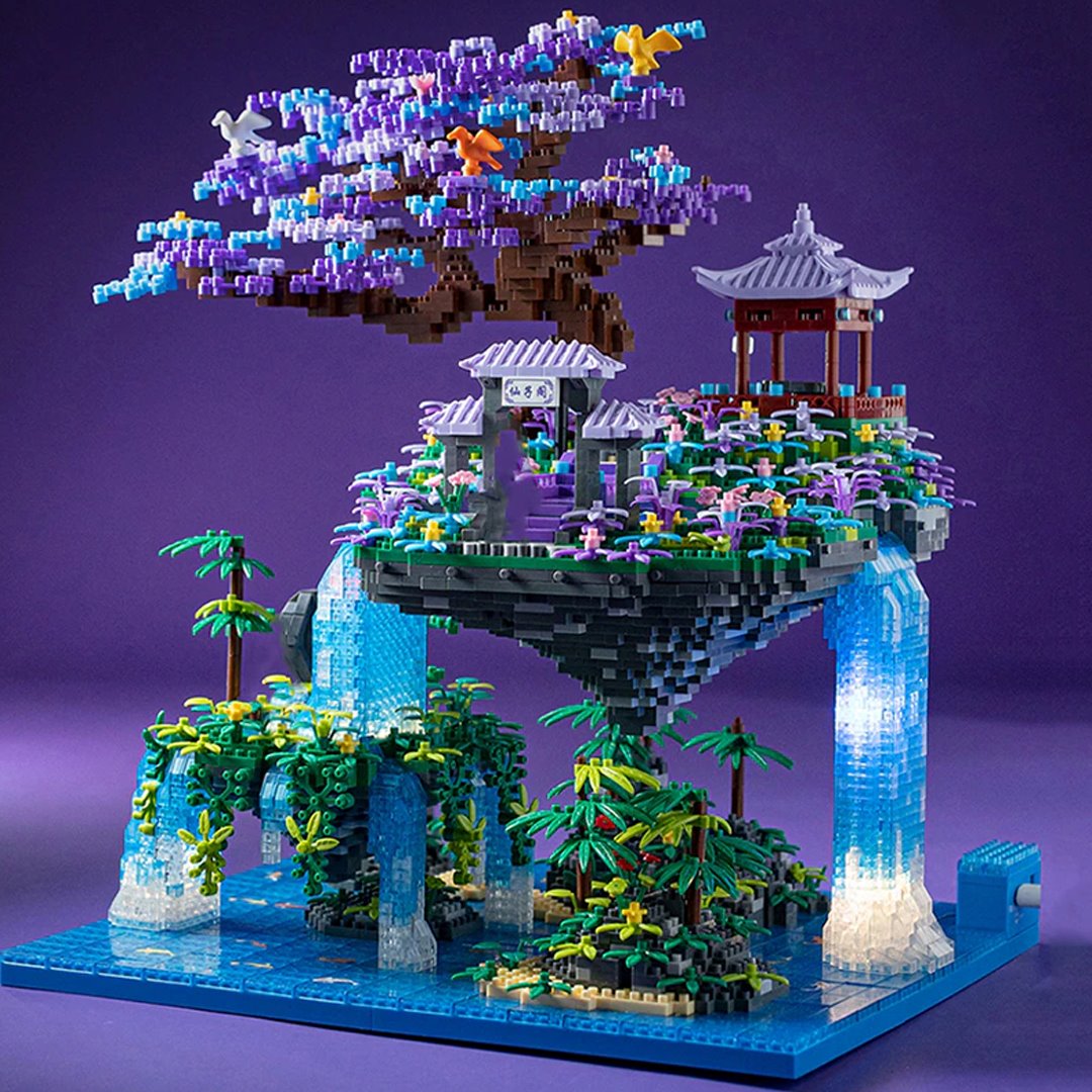 Japanese Purple Sakura Tree Temple Waterfall Nano Building Blocks - Li ...