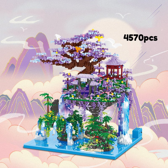 Japanese Purple Sakura Tree Temple Waterfall Nano Building Blocks - Li ...