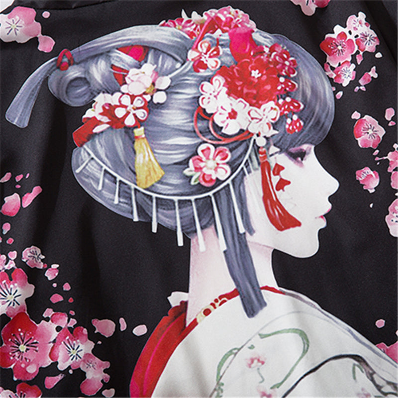 Japanese Sakura Black Red Anime Girl Long Kimono Cardigan Robes – Kawaiies