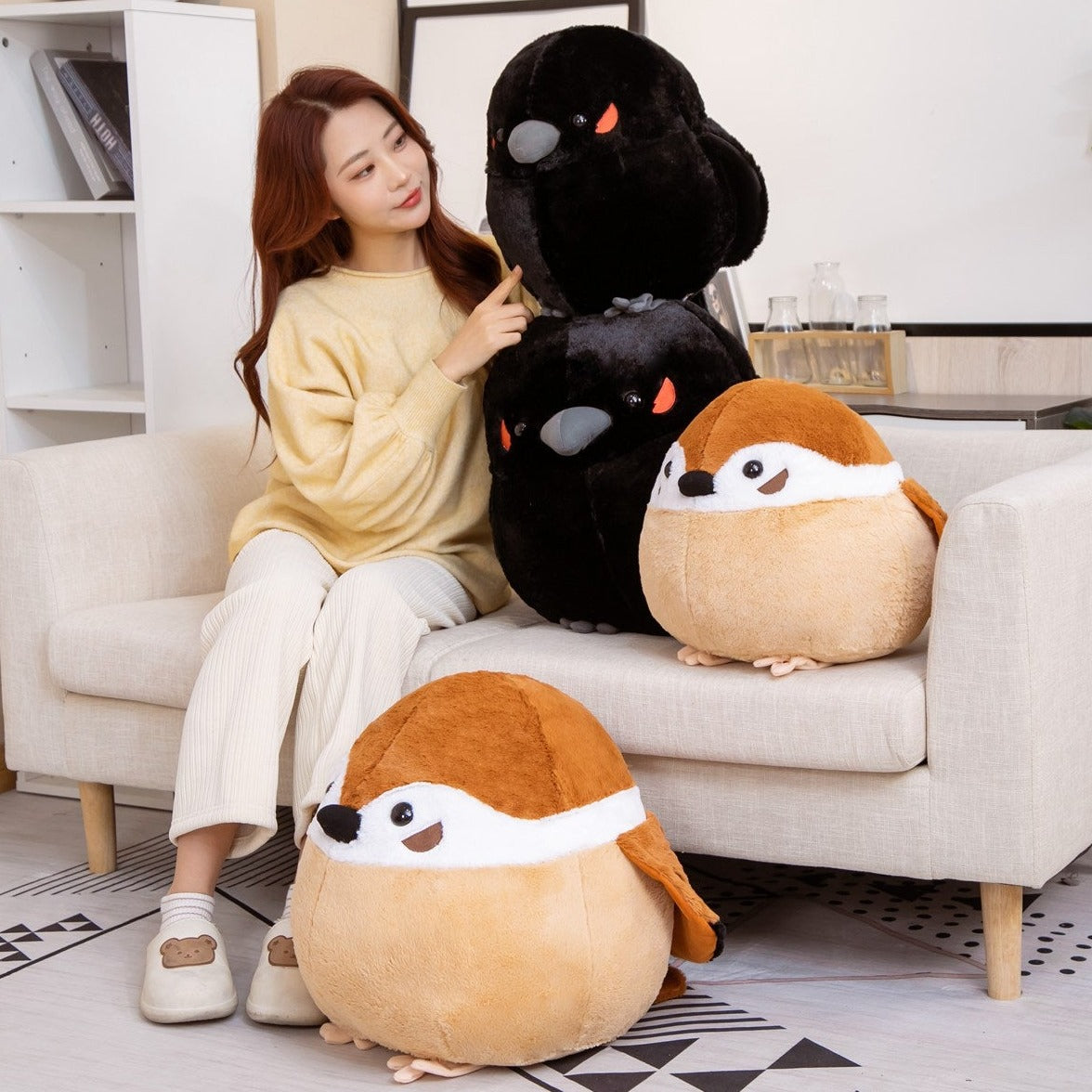 Round Chonky Sparrow Raven Crow Bird Plushies – Kawaiies