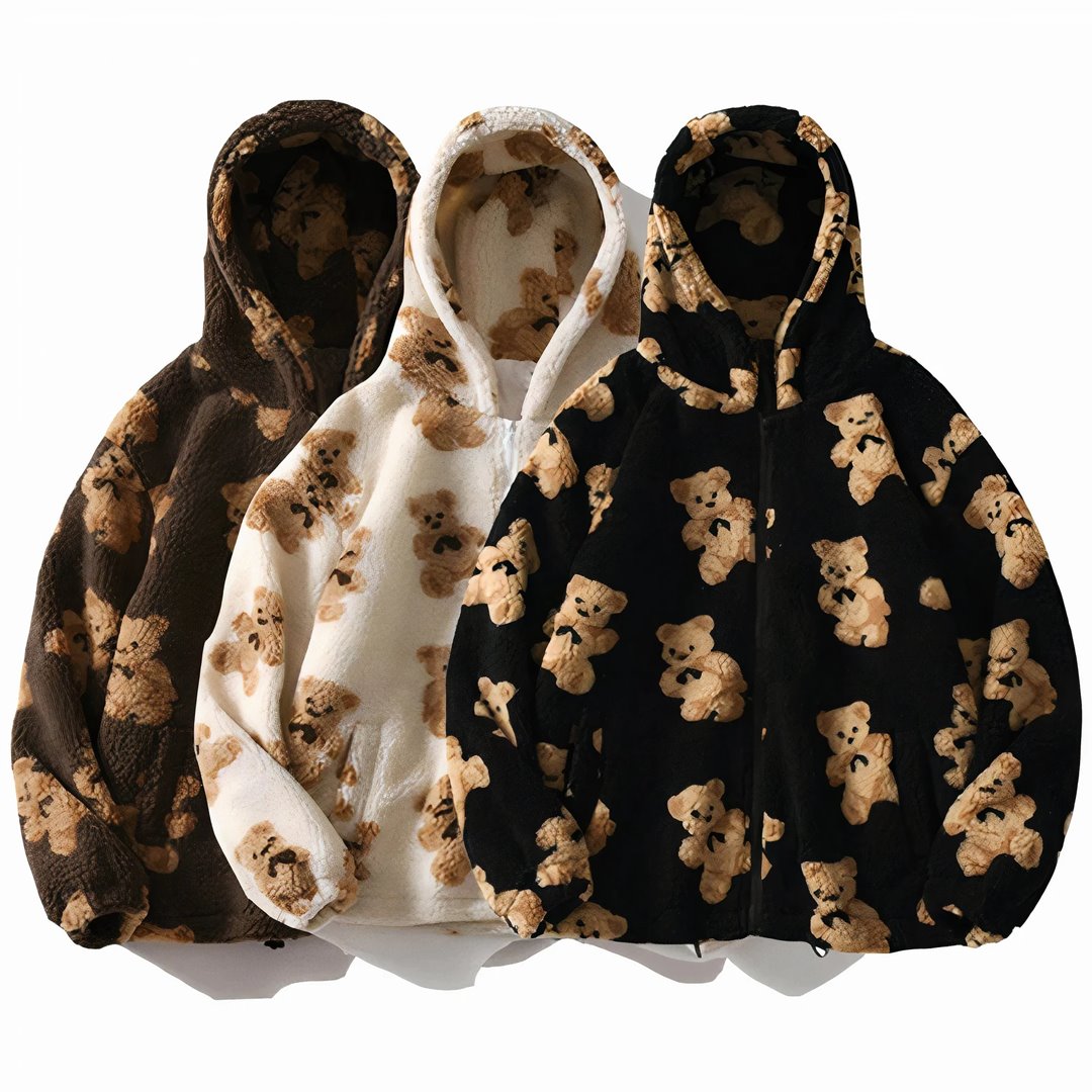 Teddy Bear Fleece Hooded Zip-up Jacket – Kawaiies