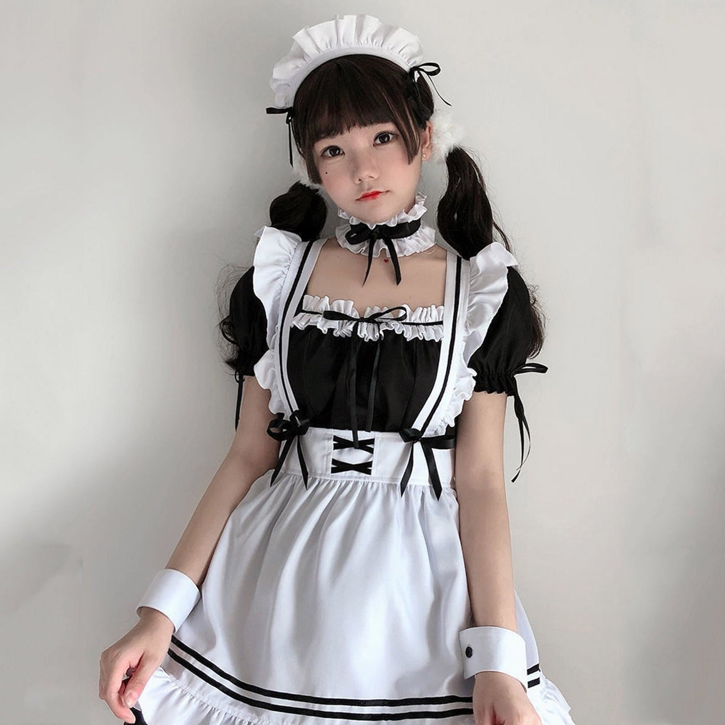 White Black Striped Lolita Maid Cosplay Women's Dress – Kawaiies