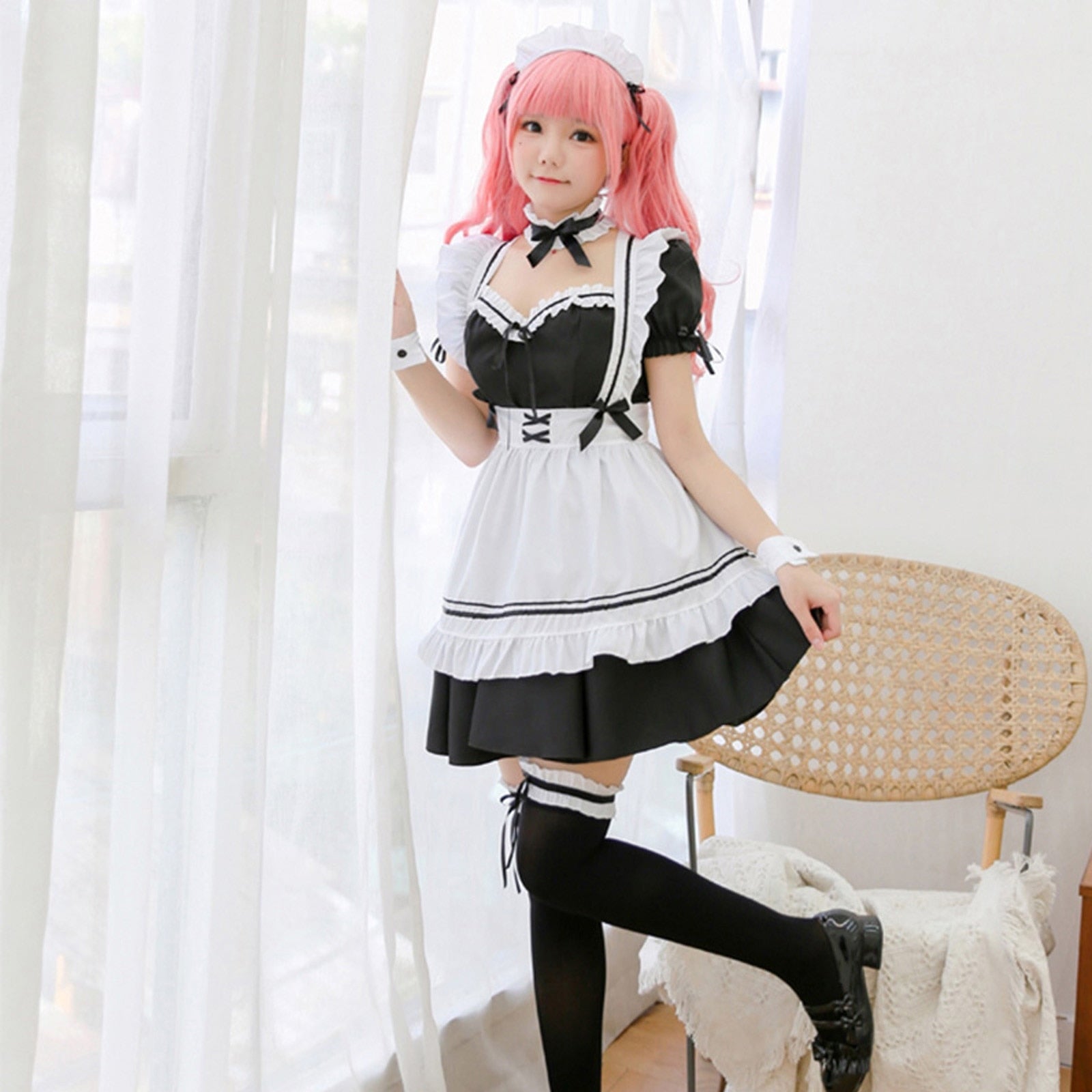 White Black Striped Lolita Maid Cosplay Women's Dress – Kawaiies