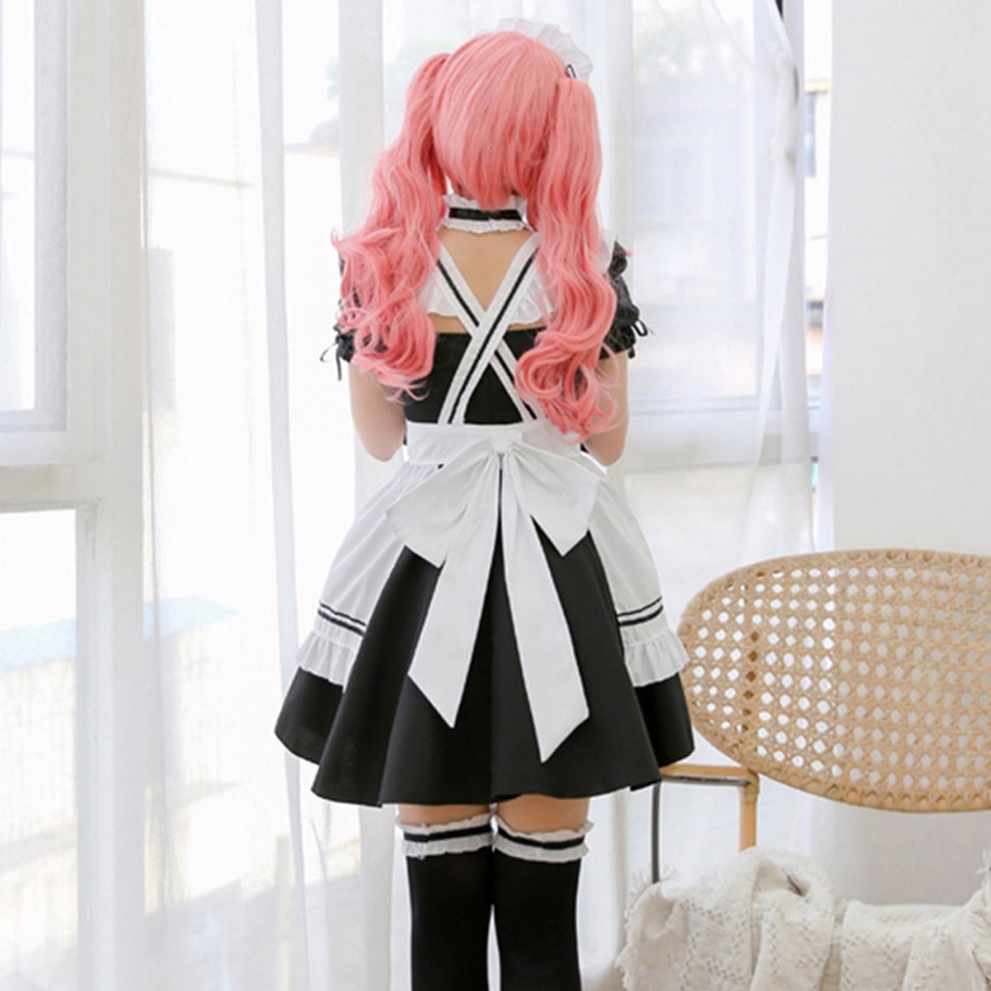 White Black Striped Lolita Maid Cosplay Women's Dress – Kawaiies