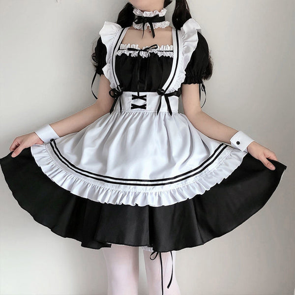 White Black Striped Lolita Maid Cosplay Women's Dress – Kawaiies